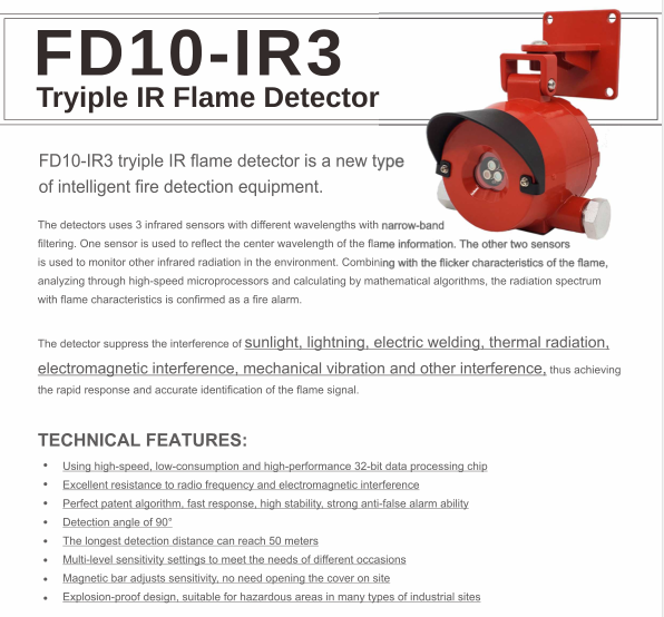 Smart Fireproofing System Triple IR Flame Detector 5.0μM For Industrial ...