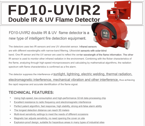 Ex TD A21 SILII UV IR2 Industrial Flame Detectors For Explosives Warehouses